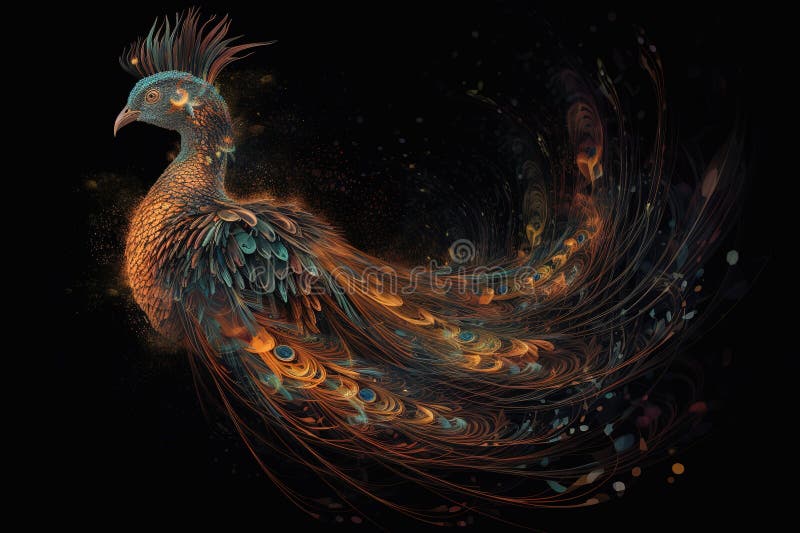 A Phoenix with Peacock Feathers. Generative AI Stock Illustration ...