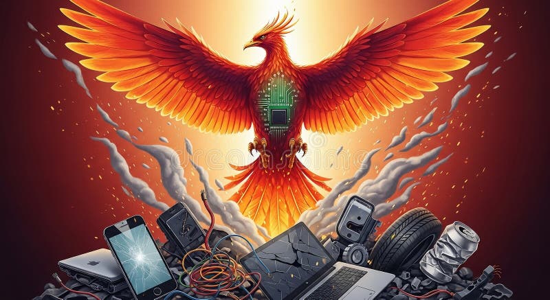 Phoenix Reborn from Electronic Waste Symbolizes Tech Renewal and ...