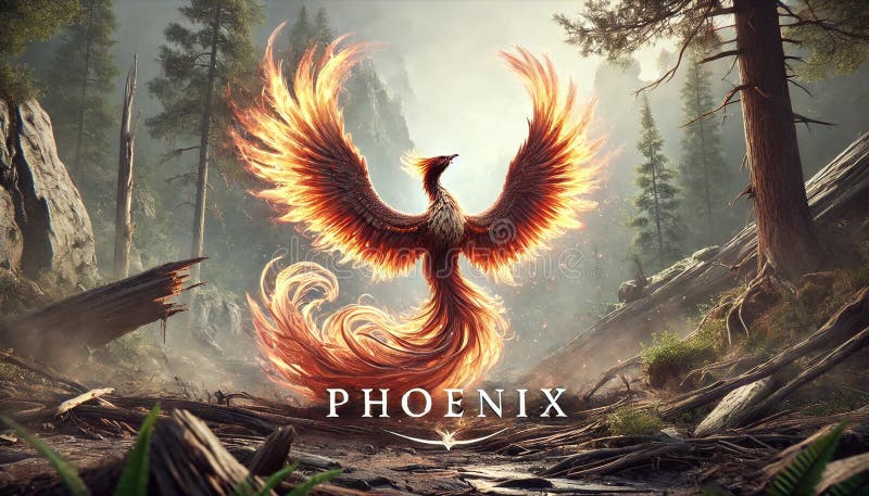 Phoenix Rising from the Ashes in a Natural Environment Stock ...