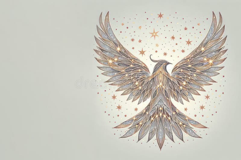 A Phoenix Rising from the Ashes, Sparkling with Stars. Stock Photo ...