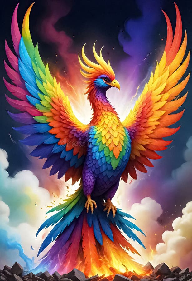 Phoenix Rising, a Colorful Firebird with Rainbow Wings Stock ...