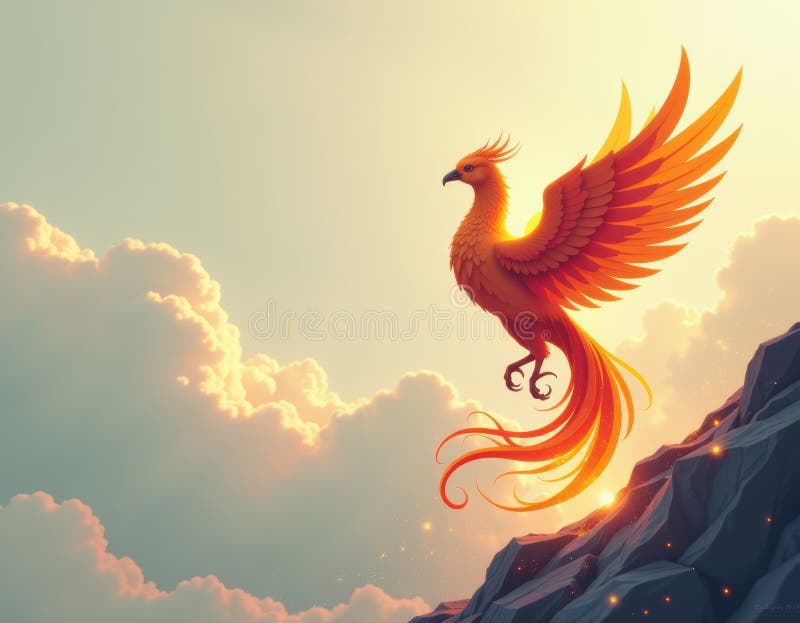 Phoenix Rising at Dawn stock illustration. Illustration of mountain ...