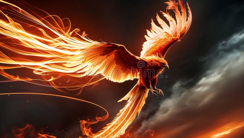 Phoenix Rising through Hyper-Realistic Fire Trails Stock Illustration ...