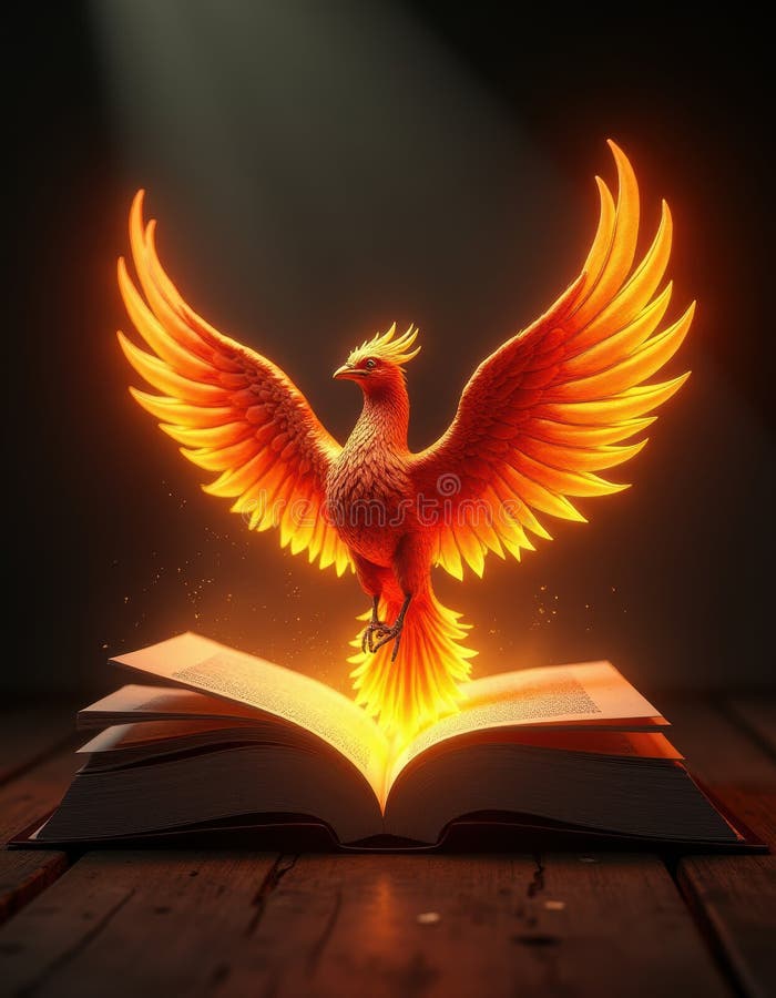 Phoenix Rising from Open Book Stock Illustration - Illustration of ...
