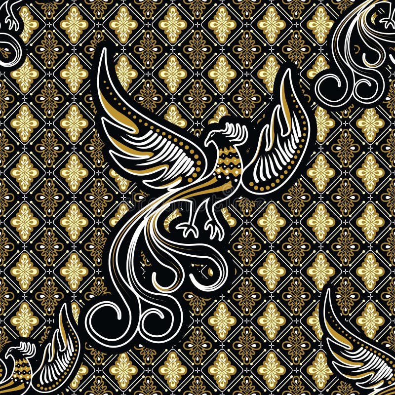 Phoenix Seamless Pattern Vector, Illustration Abstract Phoenix Fantasy ...