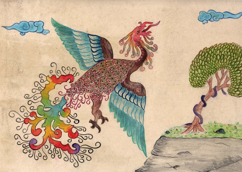 Phoenix simurg stock illustration. Illustration of trati - 253373602