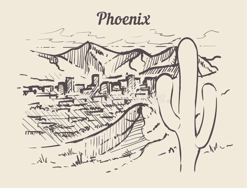 Phoenix Skyline Hand Drawn.Phoenix Sketch Style Vector Illustration ...