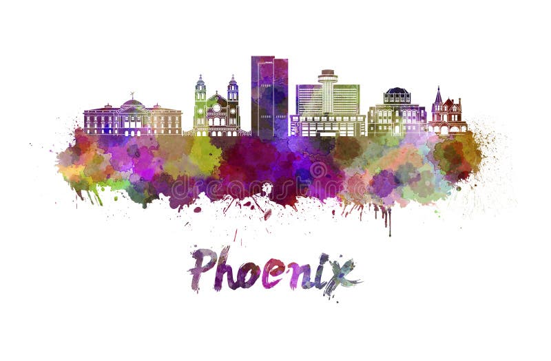 Phoenix Skyline in Watercolor Stock Illustration - Illustration of ...