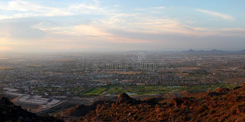 Phoenix South Mountain Panorama Stock Image - Image of south, cars ...