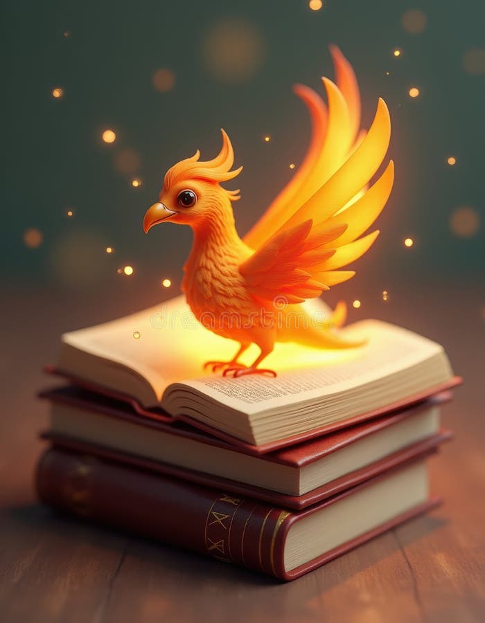 Phoenix on Stack of Books stock illustration. Illustration of sparkle ...
