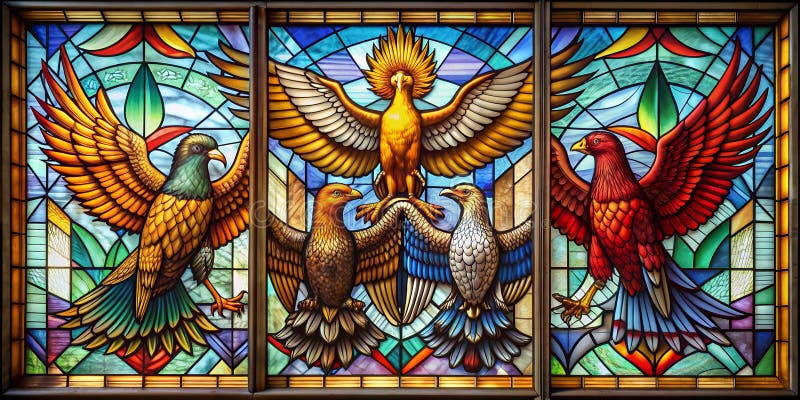 Phoenix Stained Glass Hawk Eagle Falcon AI-Generated Content Stock ...