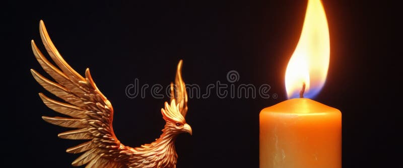 Phoenix Statue beside Glowing Candle in Dark Setting Stock Photo - Image of hope, sculpture ...