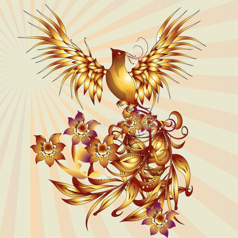 Phoenix-Vogel mit Blumen vektor abbildung. Illustration von laub - 2646720