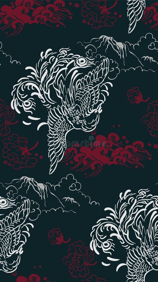 Phoenix Wallpaper Vertical Ornate Oriental Japanese Chinese Vector ...