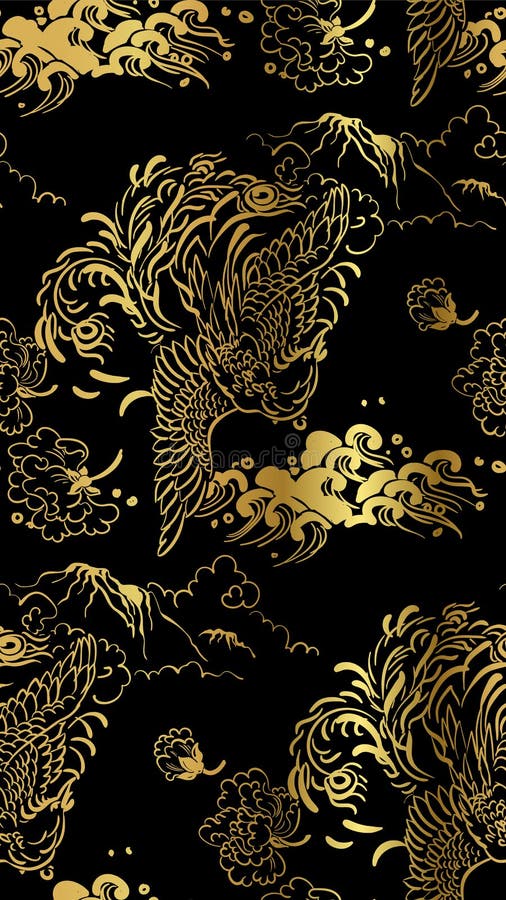 Phoenix Wallpaper Vertical Ornate Oriental Japanese Chinese Vector ...