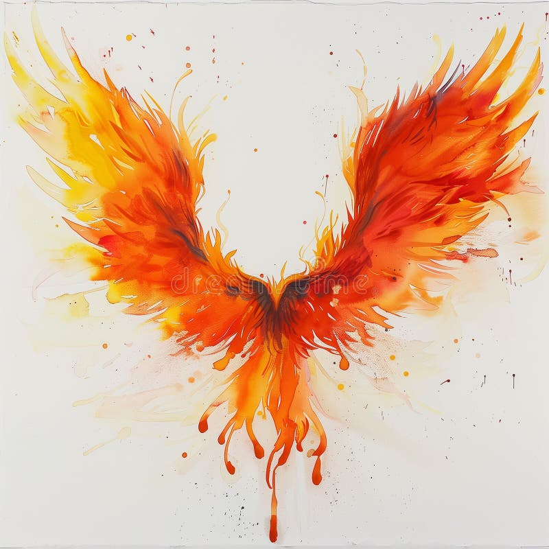 Phoenix Wings, a Fusion of Watercolor Fire and Light, Emerging from ...