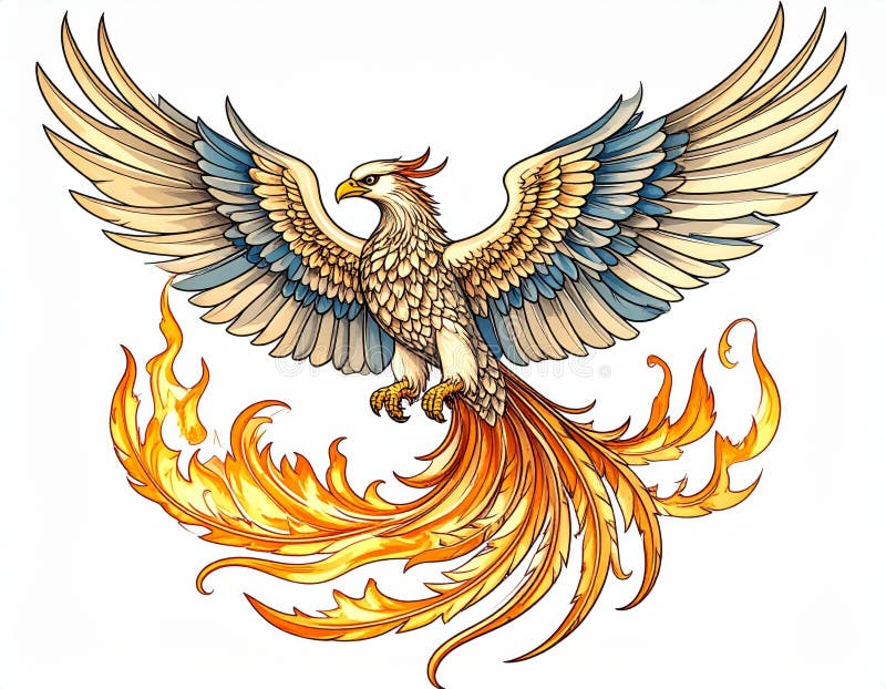 A Phoenix with Wings Spread is Surrounded by Flames in a Circle Stock ...