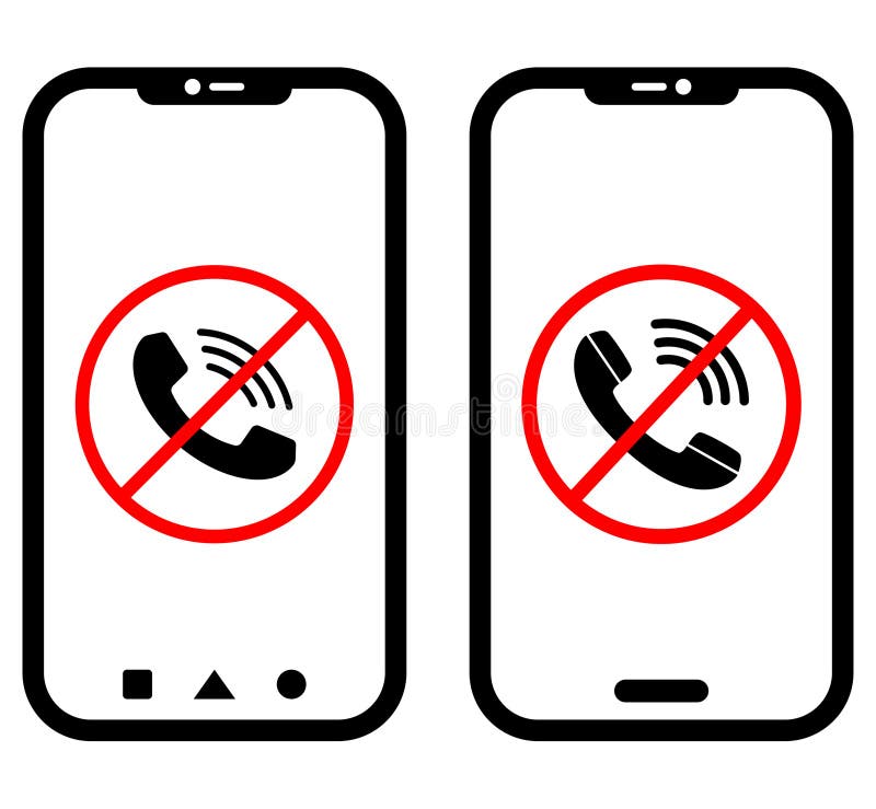 Smartphone and Mobile Phone with a Prohibition Sign, Silent Mode of ...