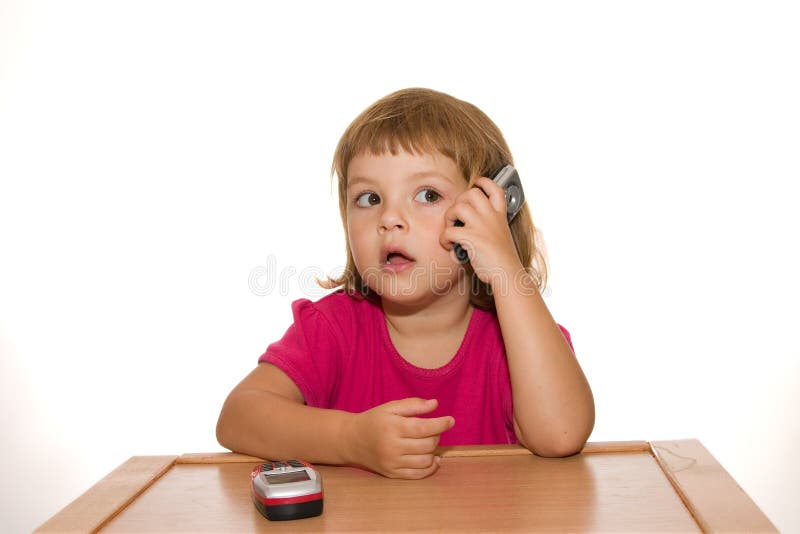 Adorable Boy Bring Phone To Mom Over White Stock Image - Image of give ...