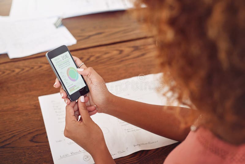 Phone, Above or Hands of Designer with Chart for Research, Technology ...