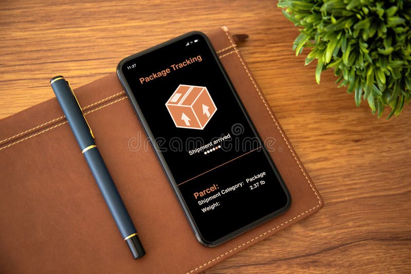 Phone with App Tracking Delivery Package on the Screen Stock Photo ...