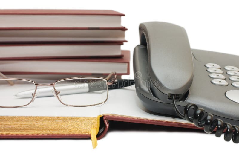 Phone, Apple and Glasses on the Book Stock Photo - Image of busy ...