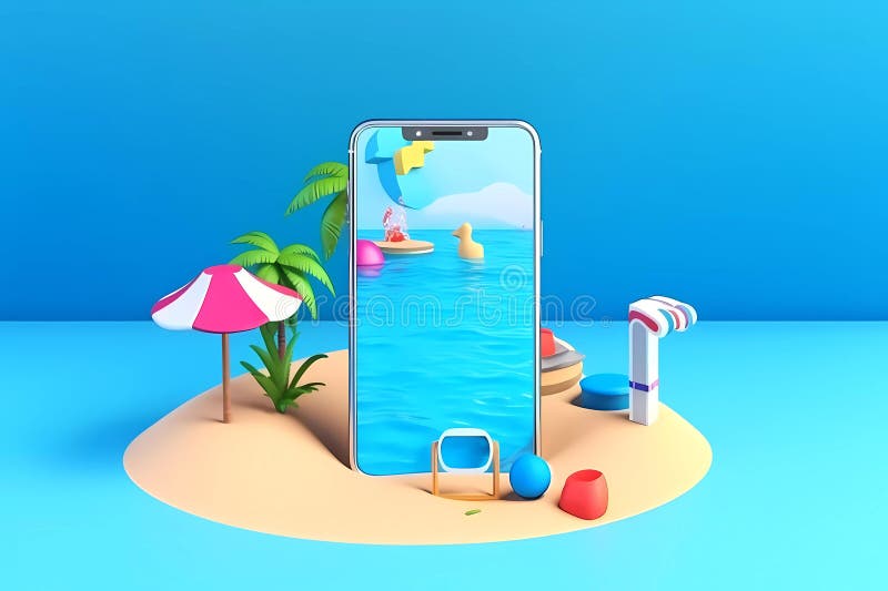 A Phone with a Beach Scene on it AI Generation Stock Illustration ...