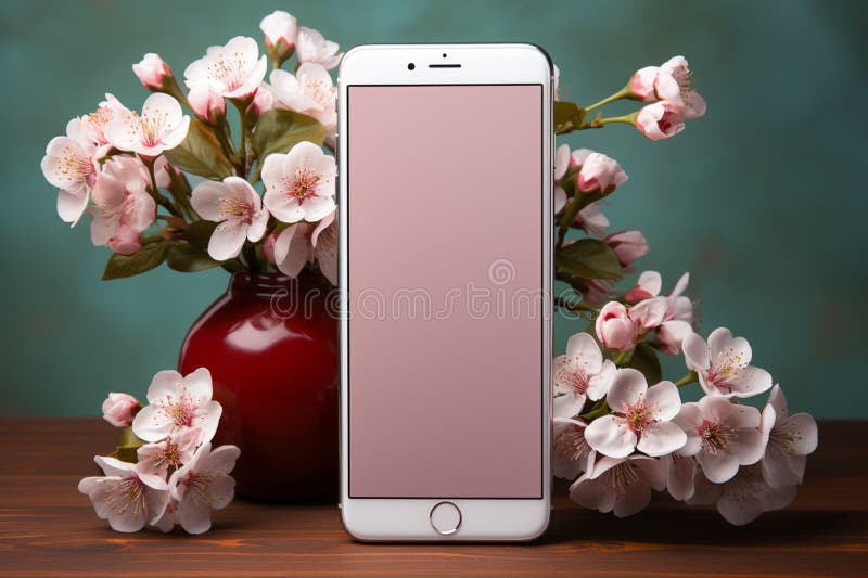 Phone with a Blank Screen, Perfect for Adding Your Spring Decor Stock ...