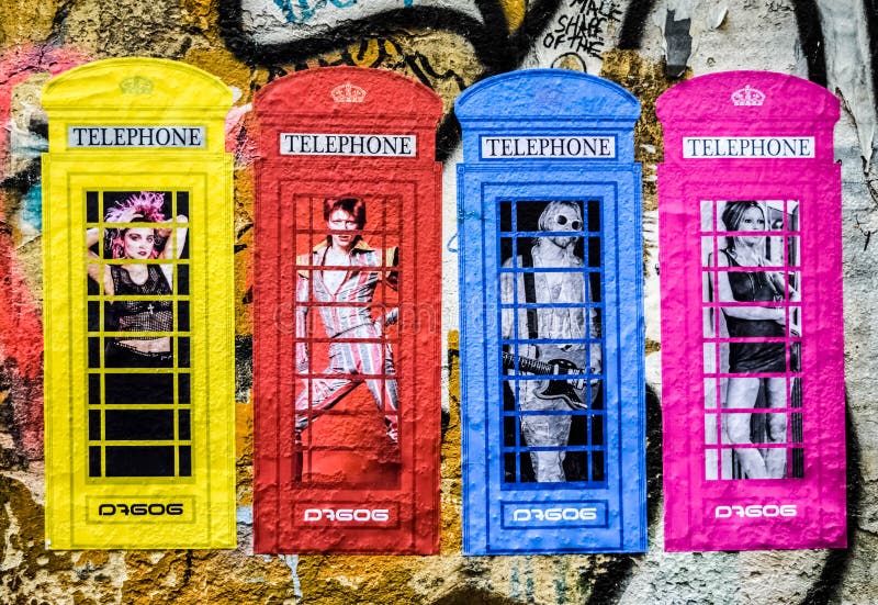 Phone Booth Mural editorial stock image. Image of stencil - 282968559