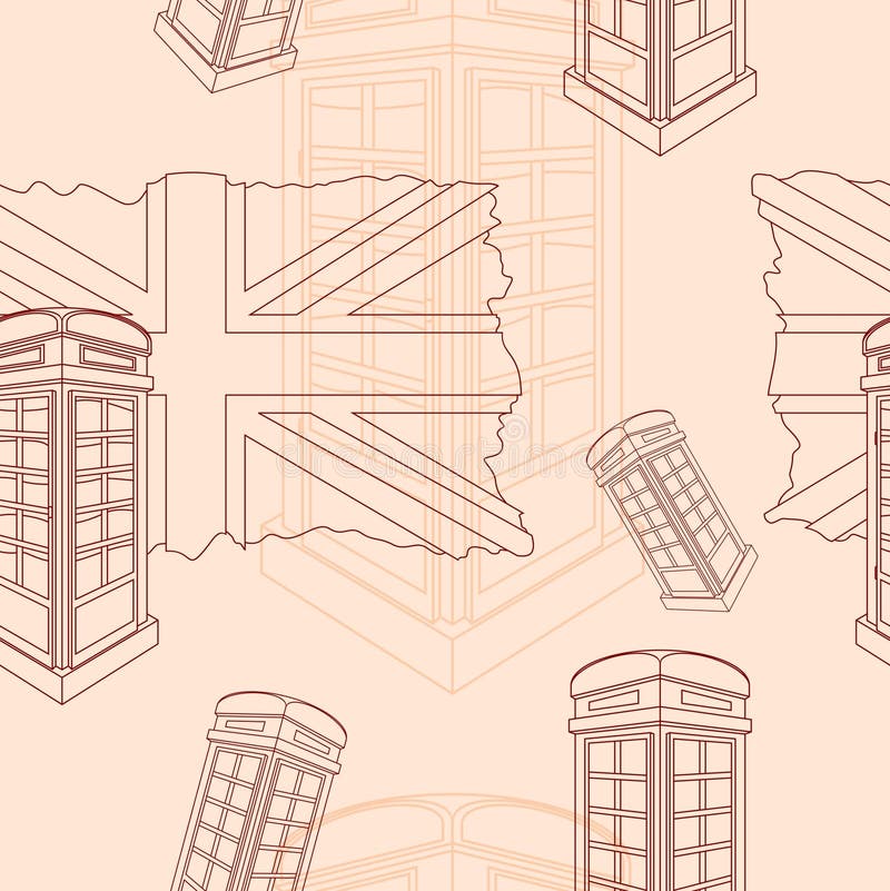 Phone Booth with Union Jack Outline Style Vector Illustration Seamless ...