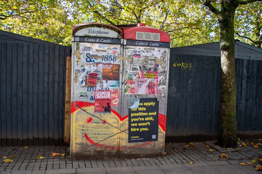 Phone Booth with Various Posters in Manchester Editorial Photo - Image ...