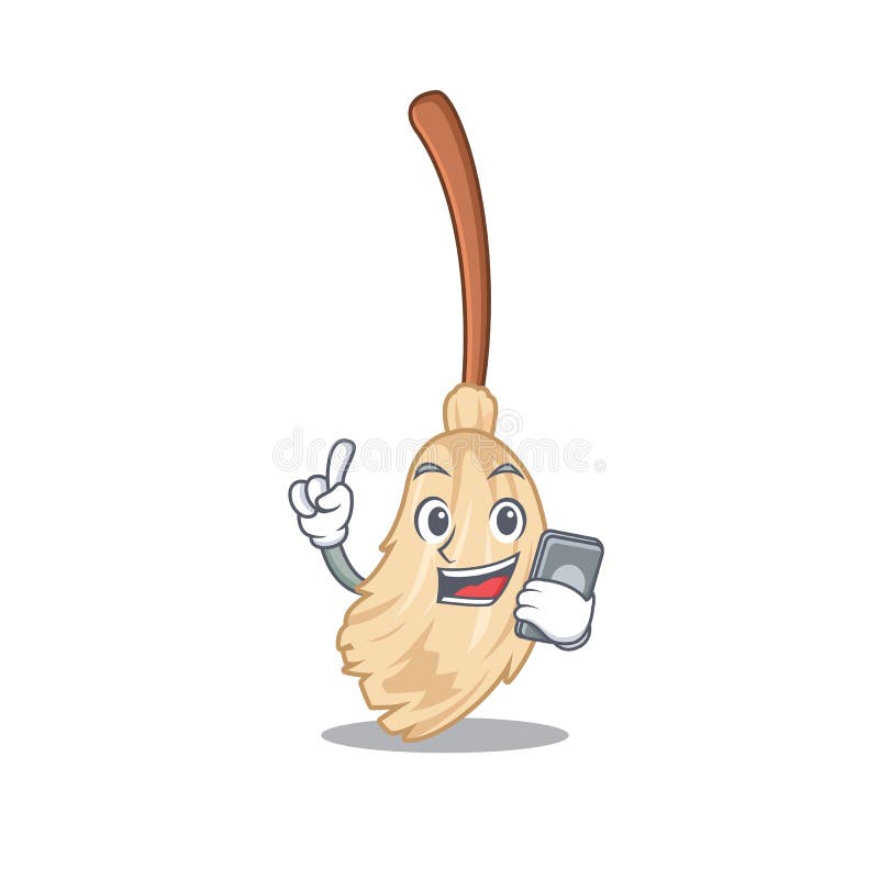 With Phone Broom with in a the Cartoon Stock Vector - Illustration of ...