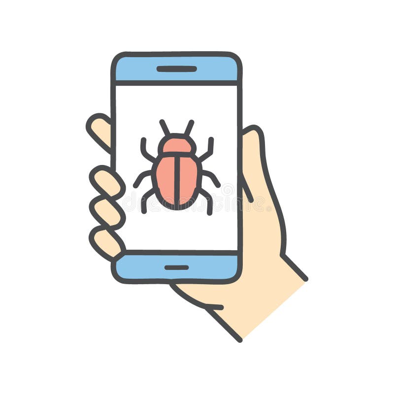 Phone Bug Icon. Hand Holding a Smartphone with a Bug Icon on the Screen ... Phone Bug Icon. Hand Holding a Smartphone with a Bug Icon on the Screen ...
