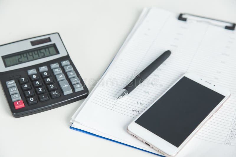 Phone with Calculator on Document Stock Image - Image of financial ...