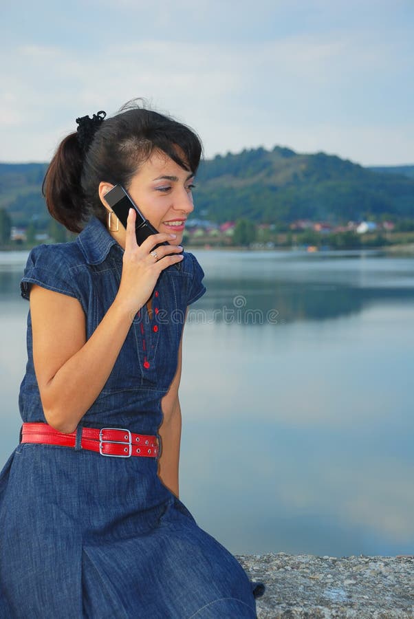 Pretty girl on phone call stock photo. Image of copy - 16530080