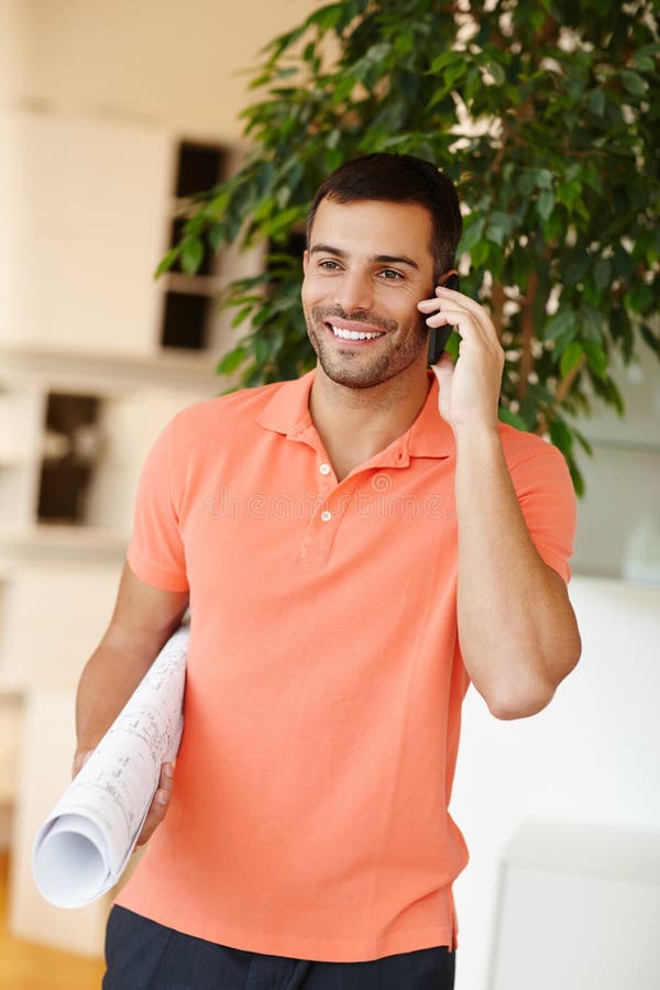 Phone Call, Architecture and Man Thinking of Floor Plan, Development ...