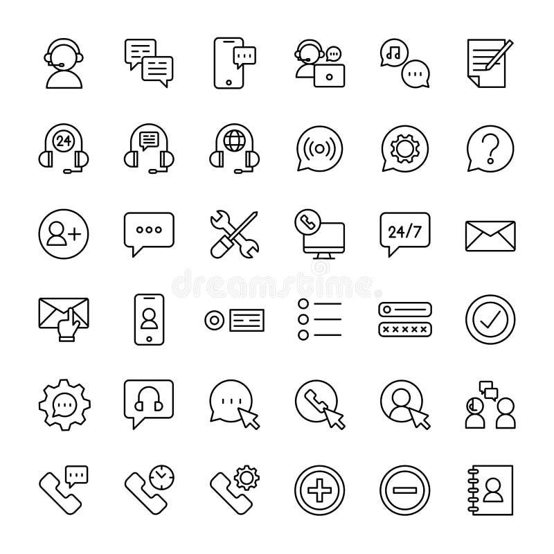 Phone and Call Center 36 Outline Icons Stock Vector - Illustration of ...