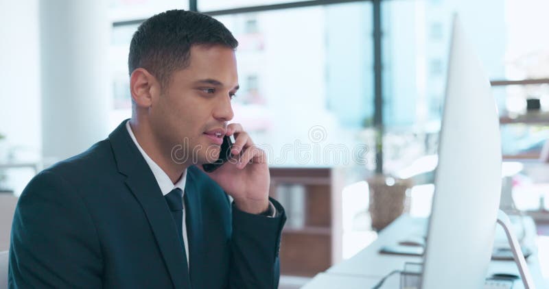 Phone Call, Computer and Business Man in Technical Support, Discussion ...