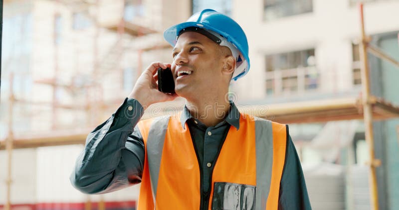 Phone Call, Construction Site and Engineer Man Talking for Architecture ...