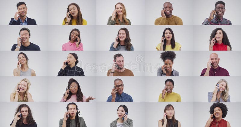 Diversity Collage of Casual People Talking on Mobile Phone Stock Video ...