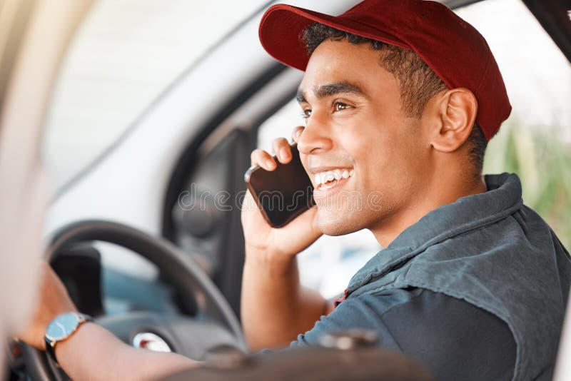 Phone Call, Driving and Courier Talking on a Mobile while Doing a ...