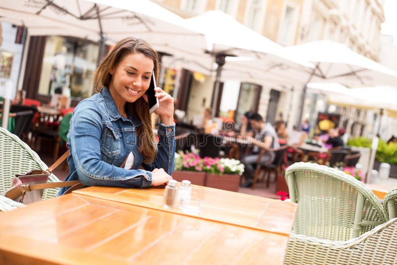 Phone Call at the Restaurant Stock Photo - Image of lady, mobile: 72916452
