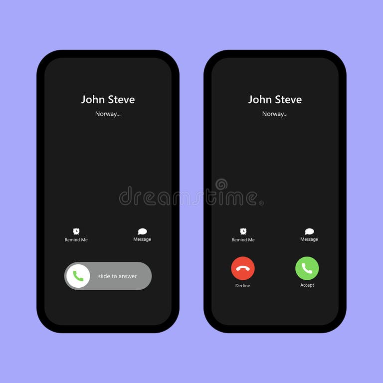 Phone Call Screen Set Interface Template. Slide To Answer. Accept ...