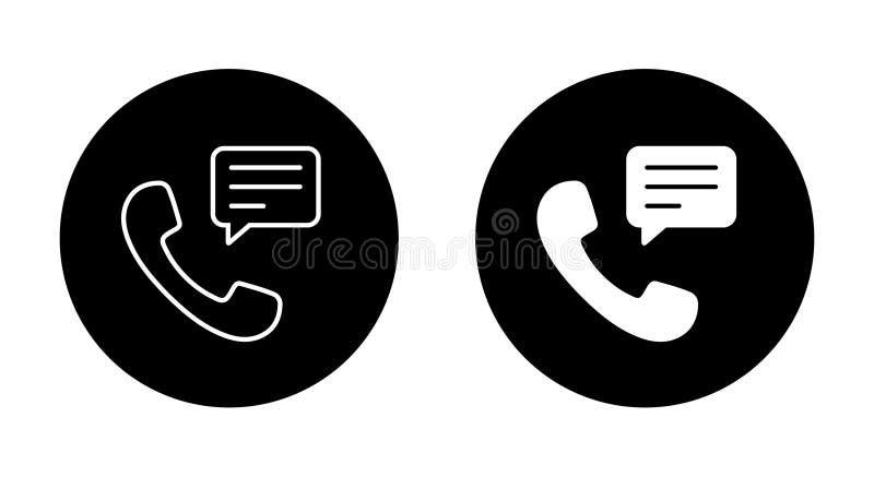 Phone Call with Speech Bubble Icon on Black Circle. Handset with Chat ...