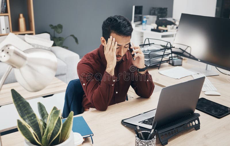 Stress, Frustrated and Burnout for Man with Laptop To Cover Face, Head ...