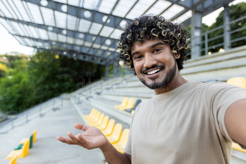 Phone Camera View, Male Athlete Talking on Video Call Using Smartphone ...