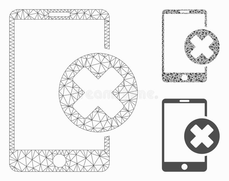 Phone Cancel Vector Mesh Wire Frame Model and Triangle Mosaic Icon ...