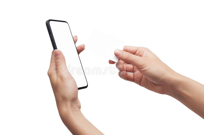 Phone and Card in Hand Isolated on White Background Stock Illustration ...