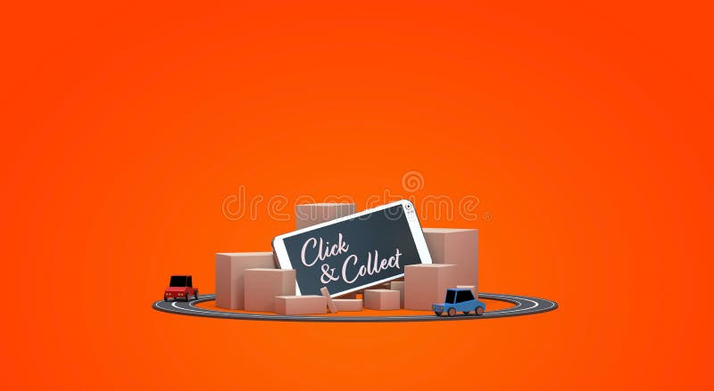 Phone with Cardboard and Click and Collect Inscription Stock ...
