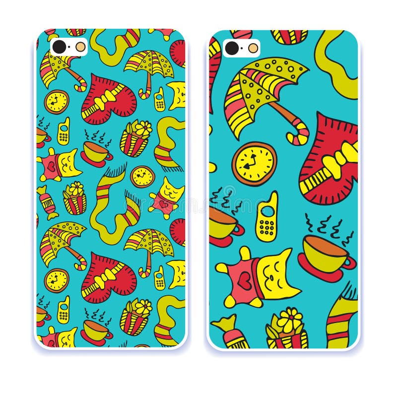 Phone Case Collection.Doodle Romantic Seamless Pattern . Background for ...